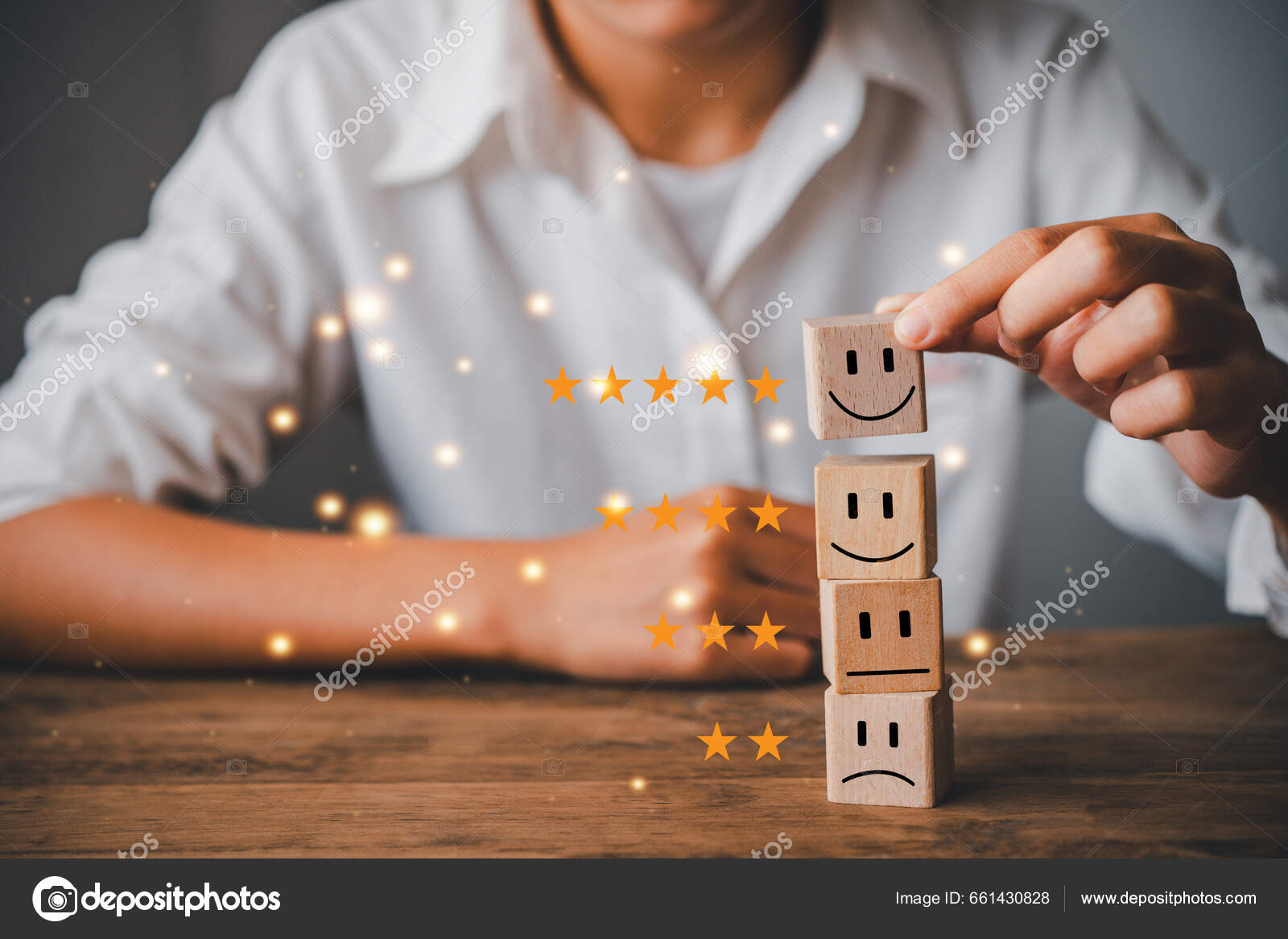 Concepto Satisfacción Servicio Cliente Empresario Mano Recoge Bloques ...