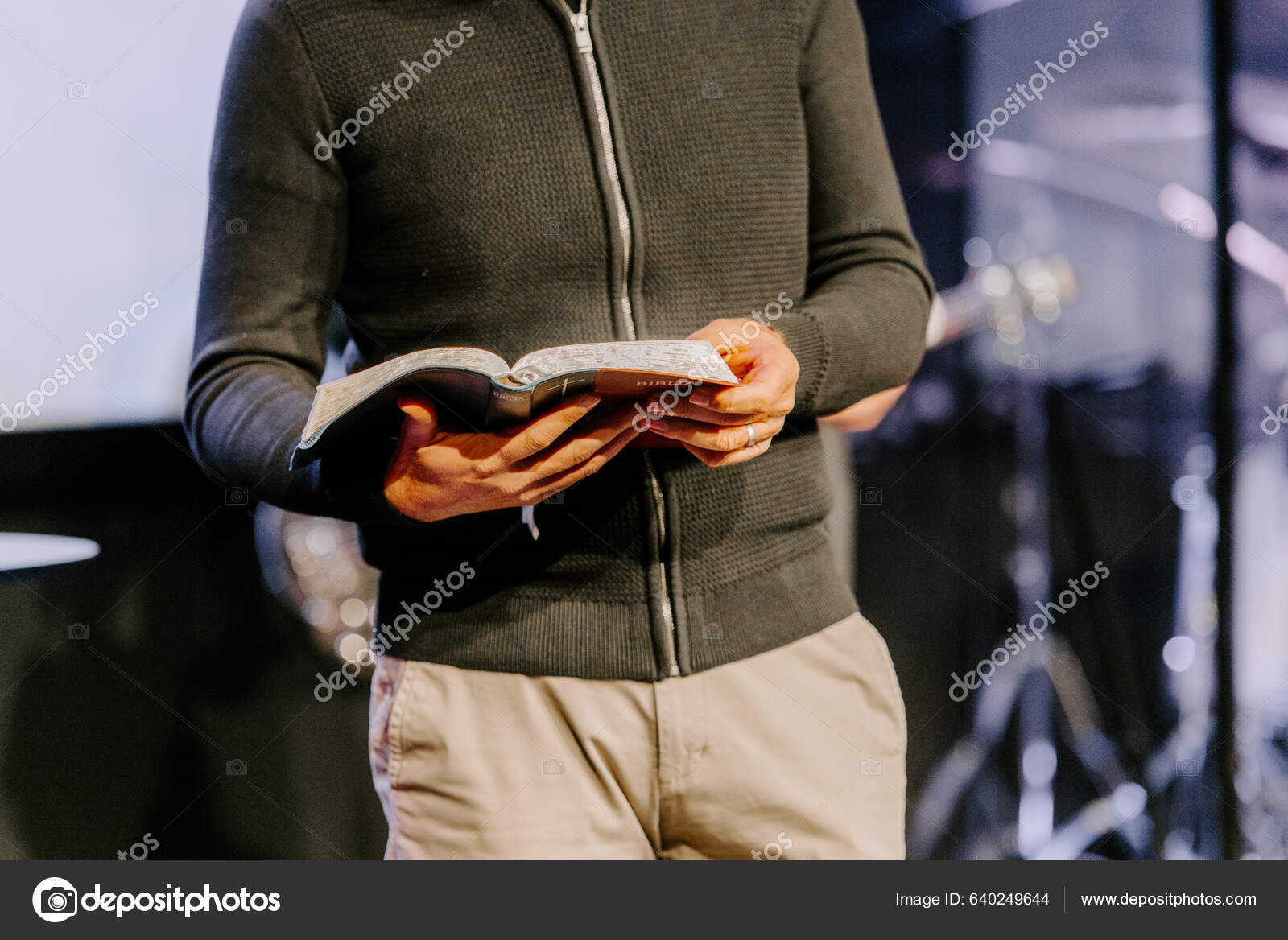 Pastor Bible His Hand Sermon Preacher Delivers Speech Stock Photo by ...