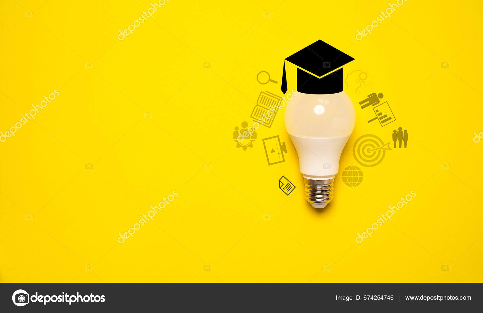 Lightbulb Graduate Hat Education Icon Yellow Background Success Study ...