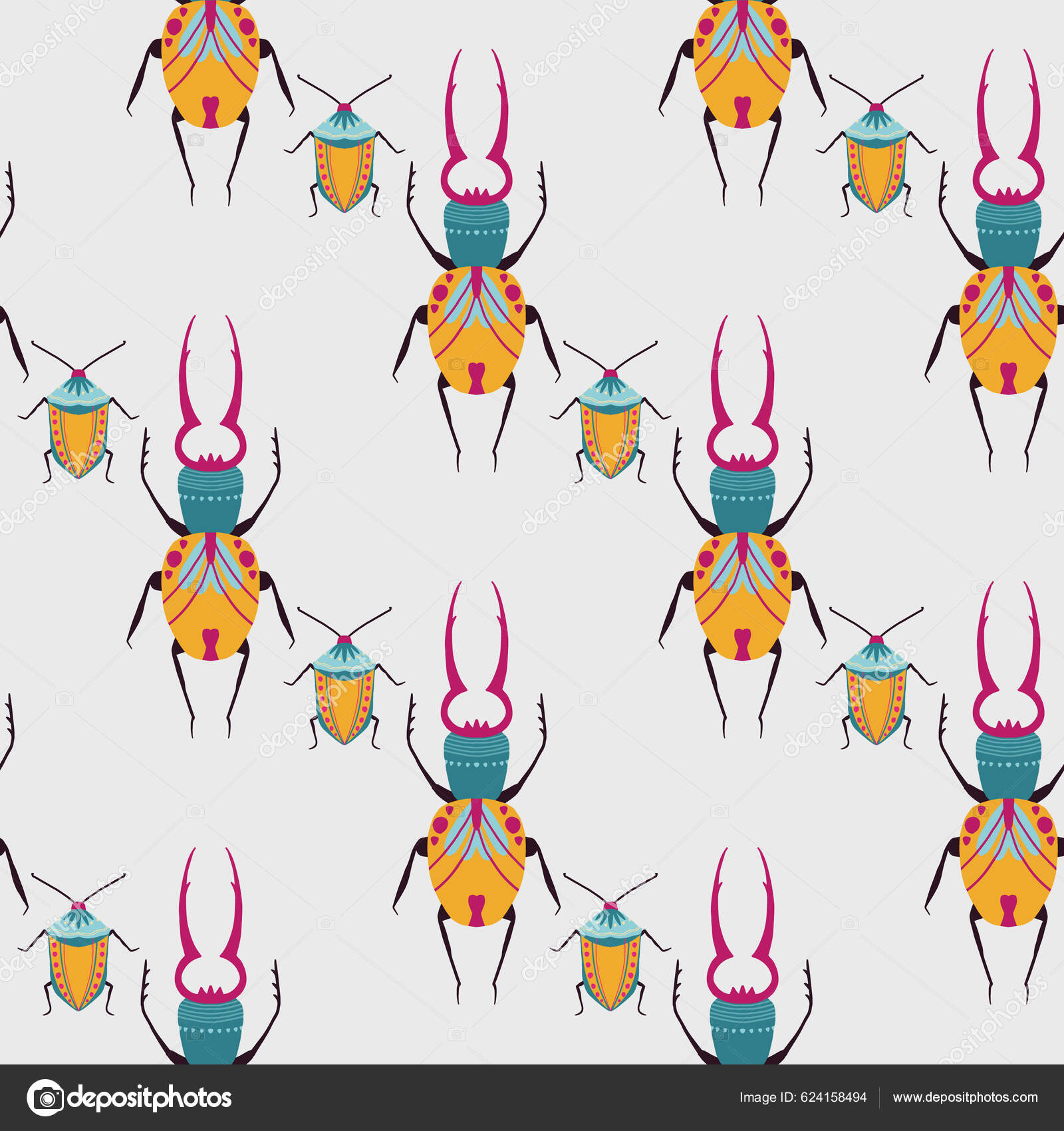 Vector Seamless Repeating Pattern Hand Drawn Bugs Childish Texture ...