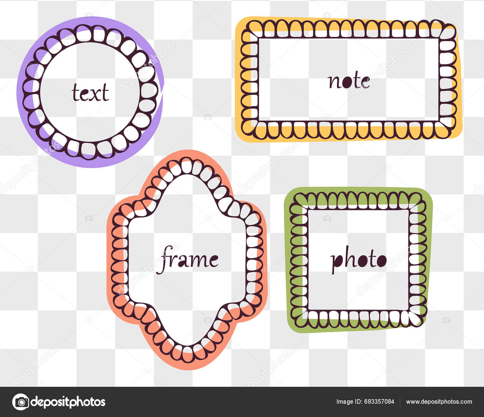 Cartoon Style Frames Outline Borders Checkered Background Set Hand ...
