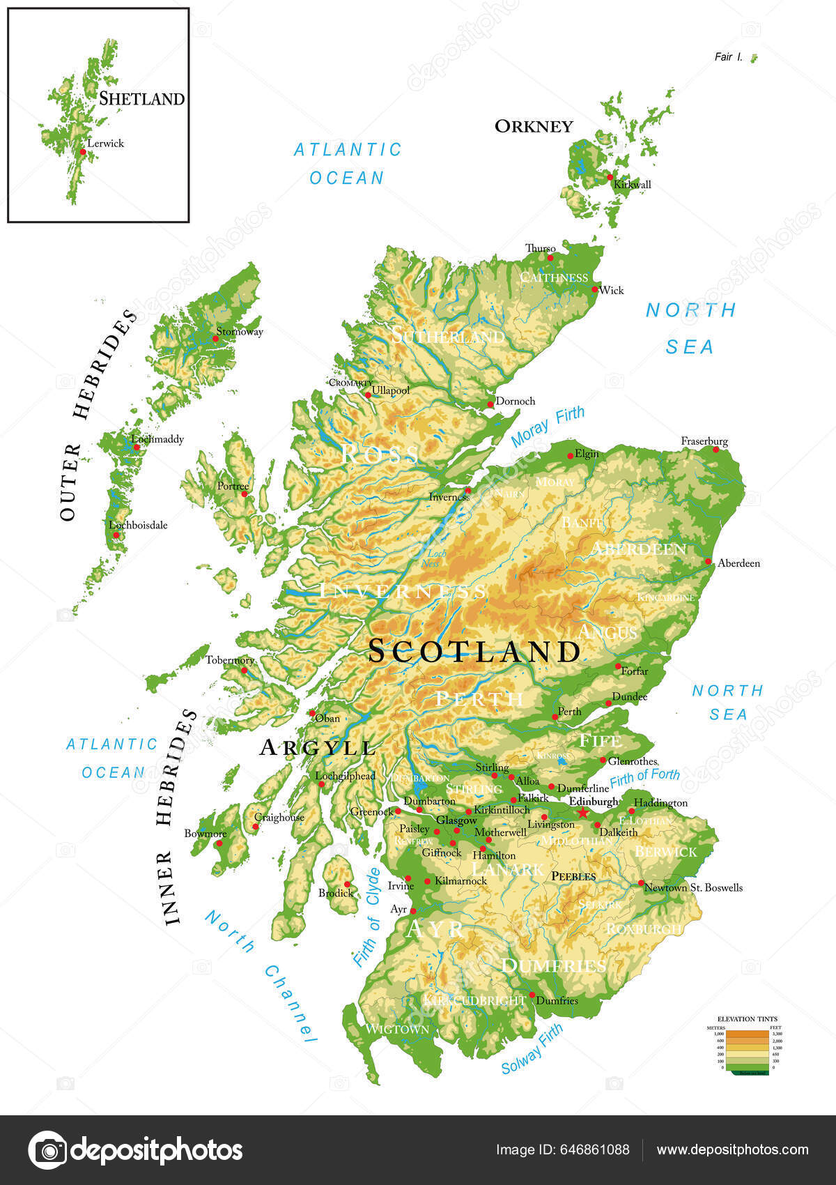Escocia Mapa Físico Altamente Detallado Stock Vector by ©BogdanSerban ...