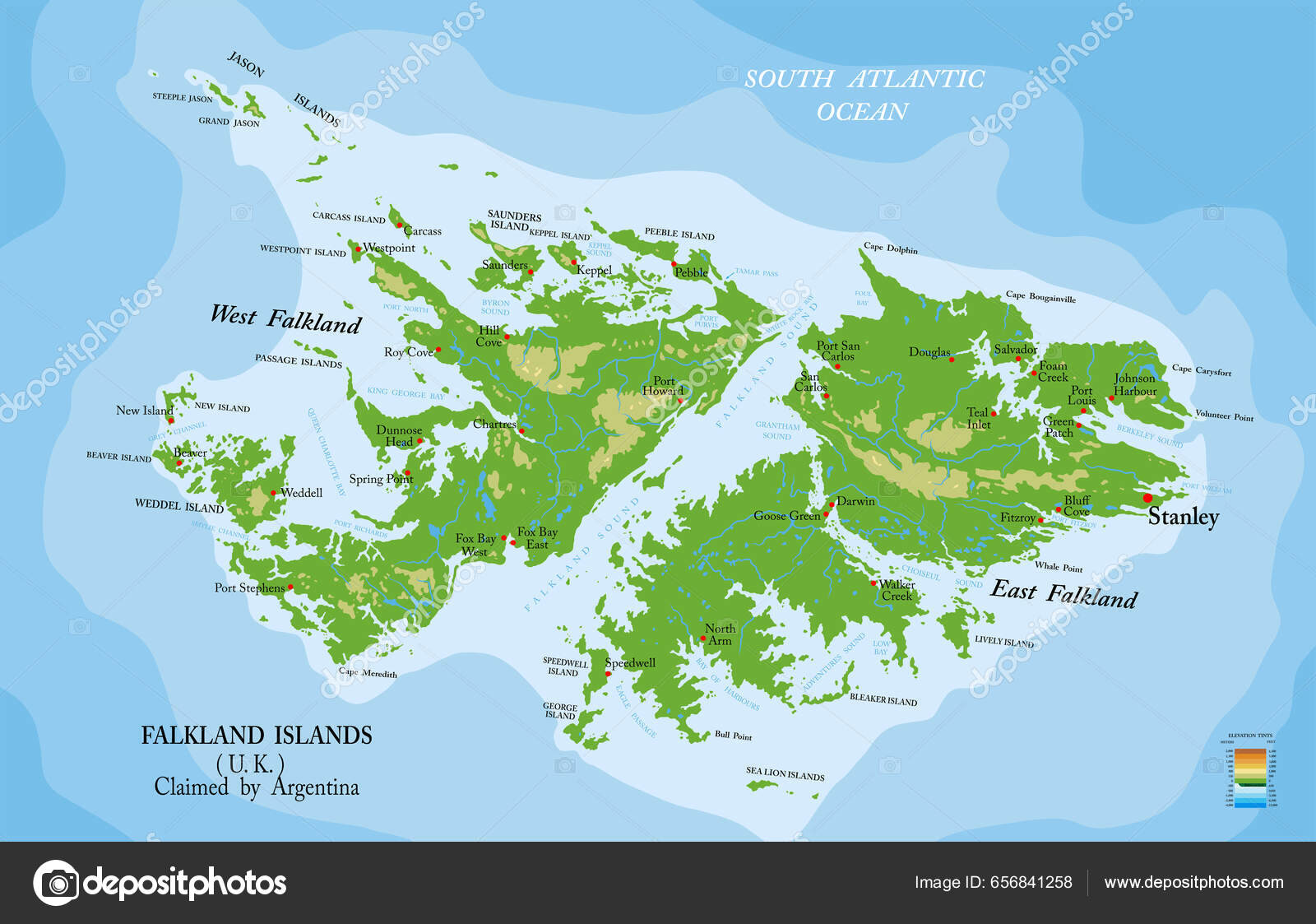 Falkland Malvines Islands Physical Map Stock Vector by ©BogdanSerban ...