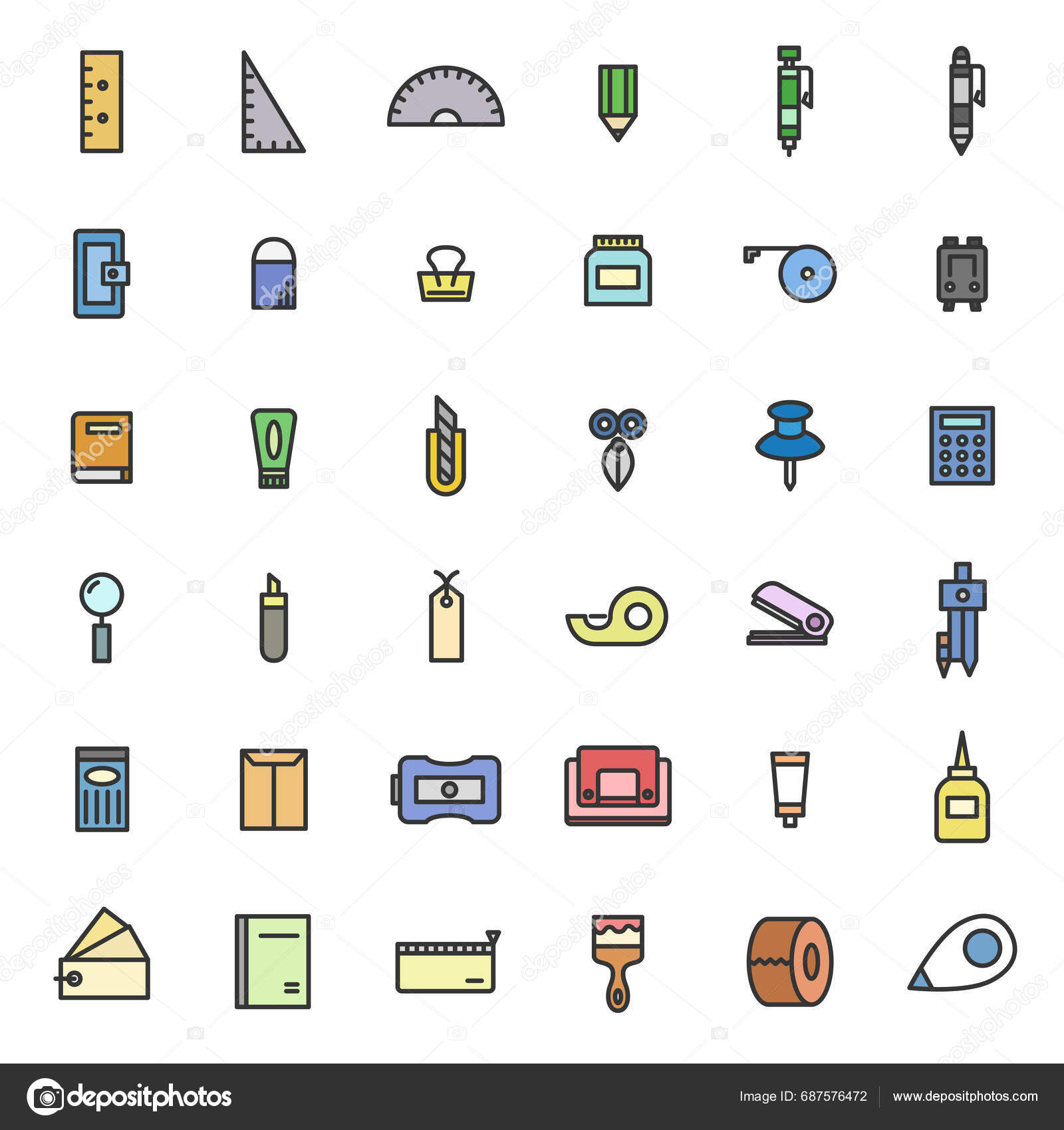 Simple Illustration Icon Set Color Stationery Stock Vector by ©nissat ...