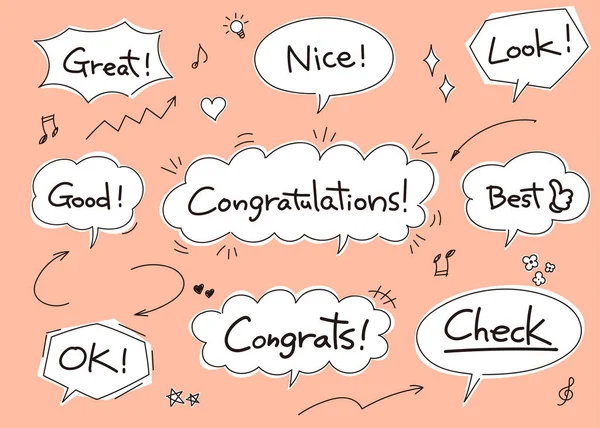 Cute English Word Hand Drawn Balloon Set Vector Illustration Stock ...