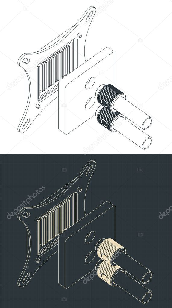 Stylized vector illustrations of isometric blueprints of disassembled ...