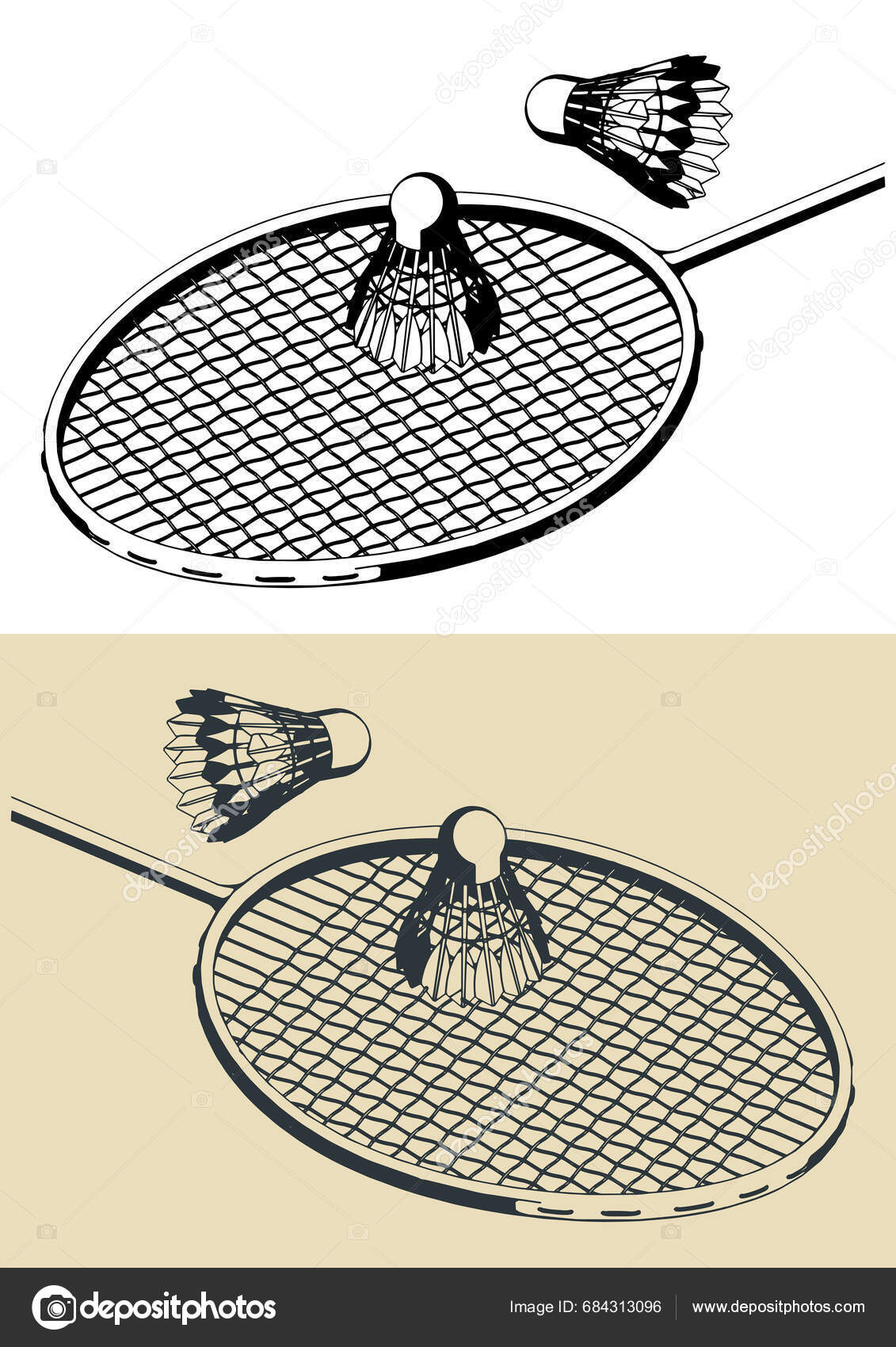 Stylized Vector Illustrations Rackets Shuttlecocks Badminton Playing ...