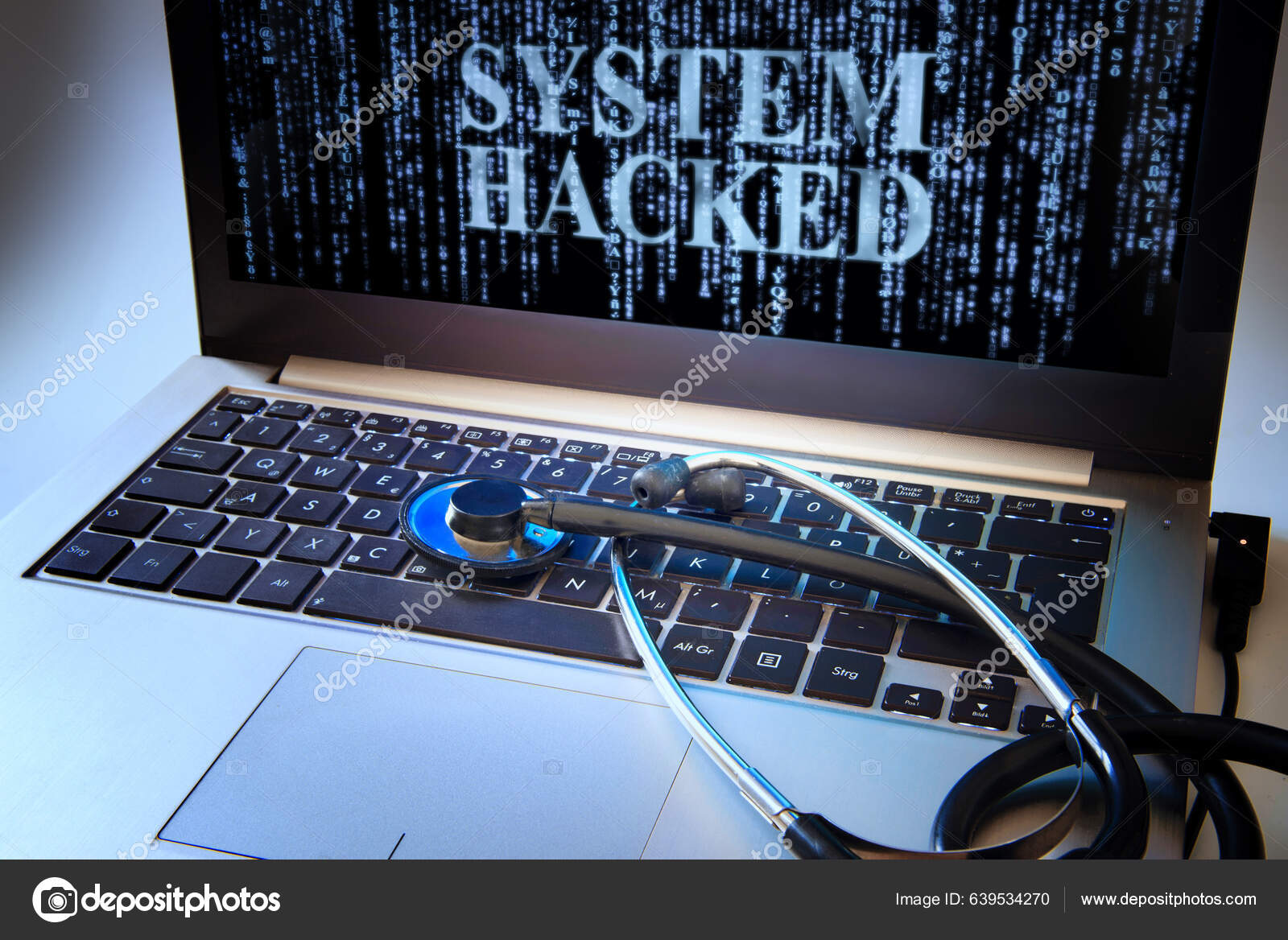 Laptop Blue Matrix Message System Hacked Screen Cybercrime Symbol ...