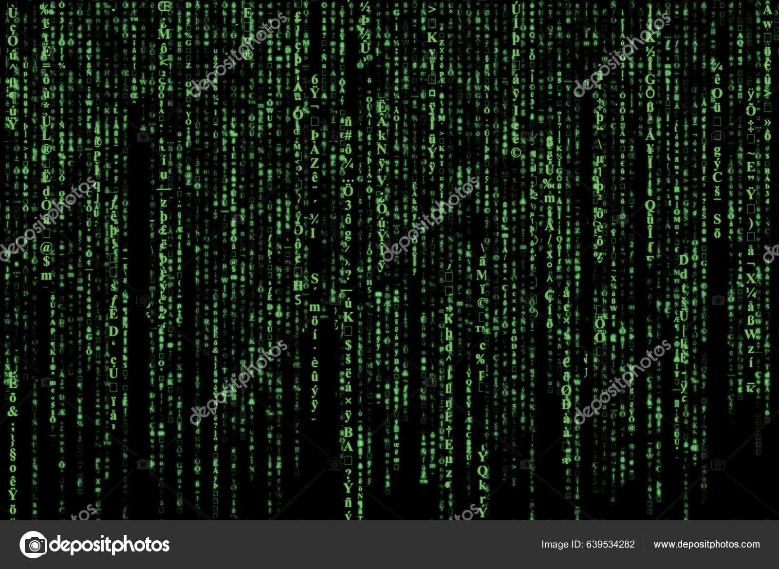 Green Matrix Falling Random Characters Numbers Symbols Black Concept ...
