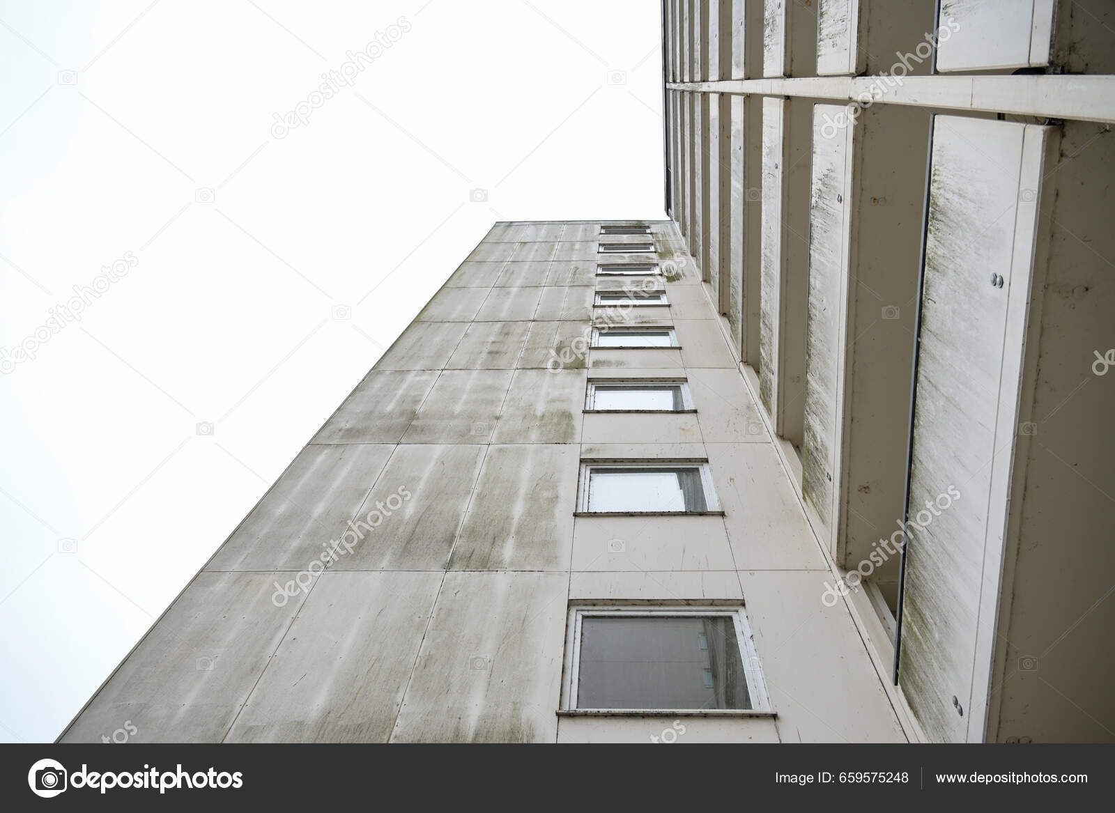 Facade Old High Rise Apartment Building Concrete Balconies Windows View ...