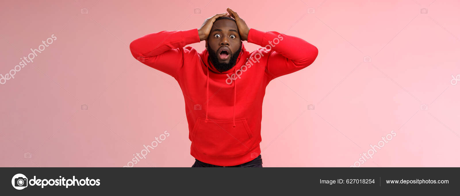 Impressed Concerned Black Guy Standing Stupor Worried Grab Head Shocked ...