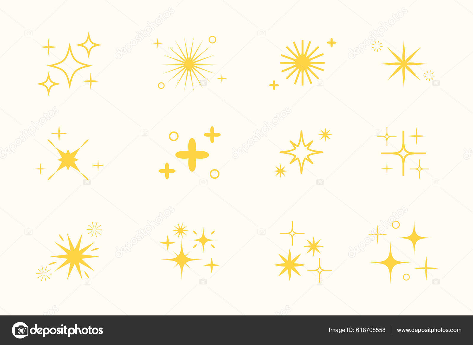Set Sparking Star Icon Symbol Starry Vector Illustration Isolated White ...