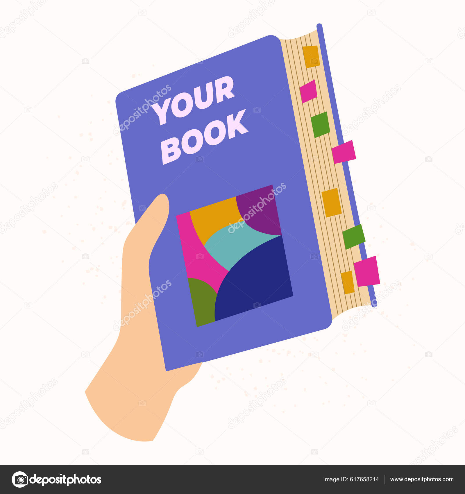 Hand Holding Book Bookmarks Cartoon Vector Illustration Hand Drawn Book ...