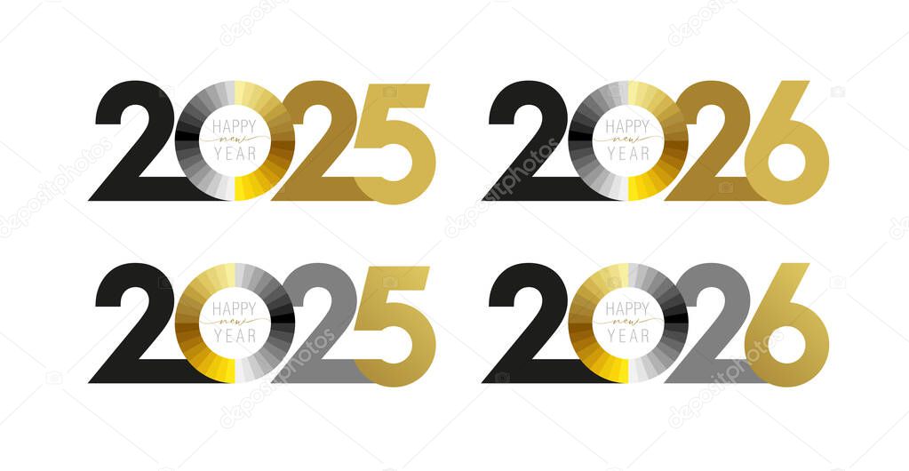 Conjunto de iconos 2025 y 2026 con colores gris y dorado. Concepto de ...