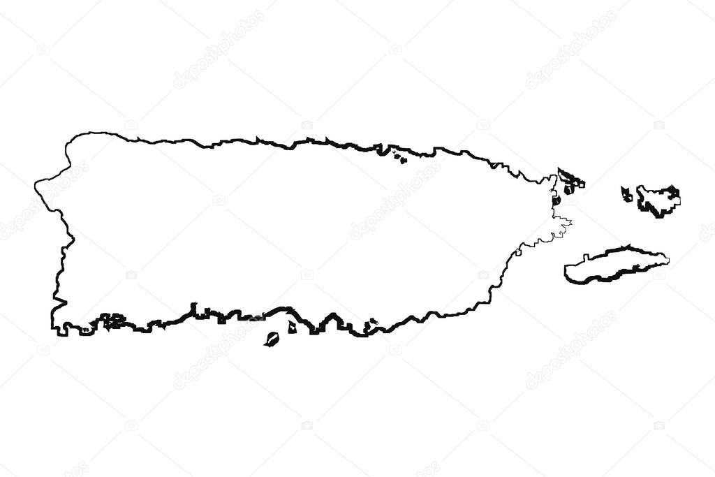 Mapa De Puerto Rico En Blanco Ilustración En Blanco Y Negro Del Mapa