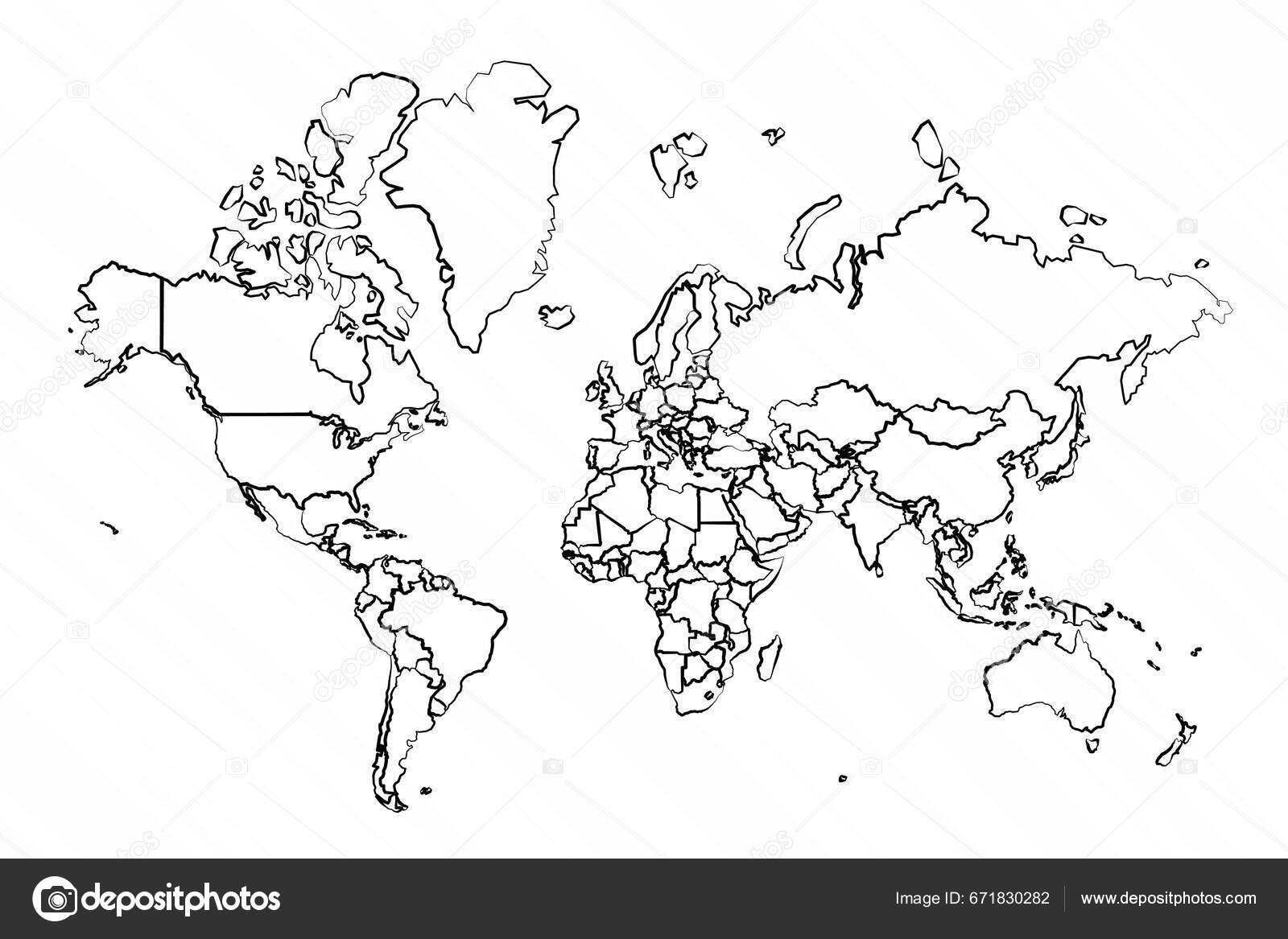 Ilustración Del Mapa Del Mundo Dibujado Mano Vector de stock #671830282 ...