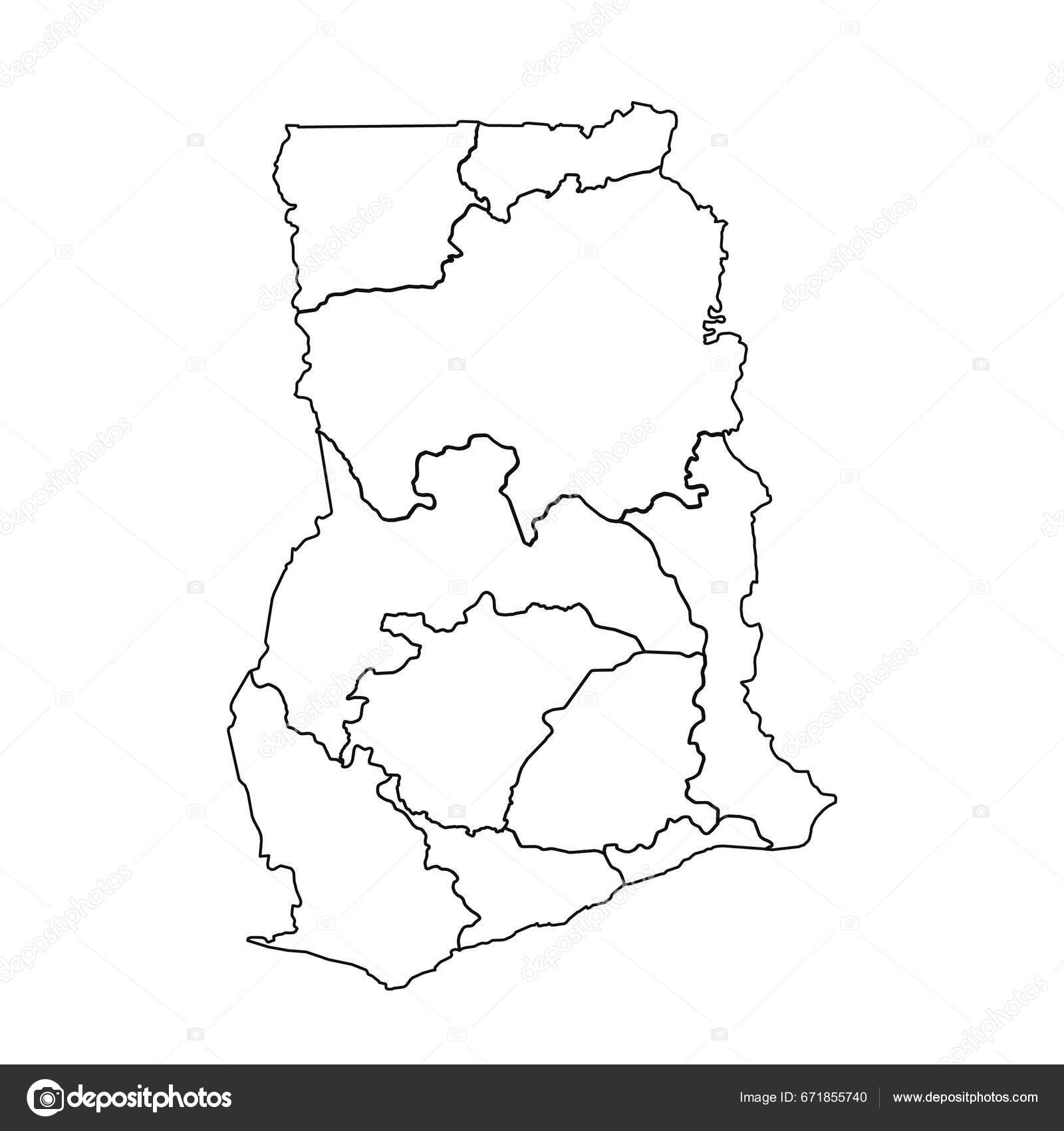 Bosquejo Del Mapa Ghana Con Estados Ciudades Vector de Stock de ...