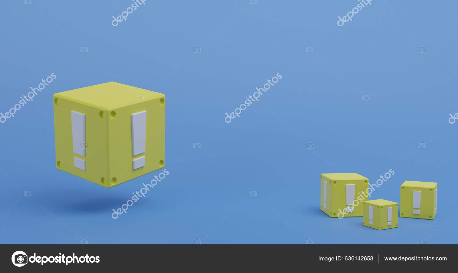 Yellow Item Box White Exclamation Marks Sign Symbol Blue Background ...