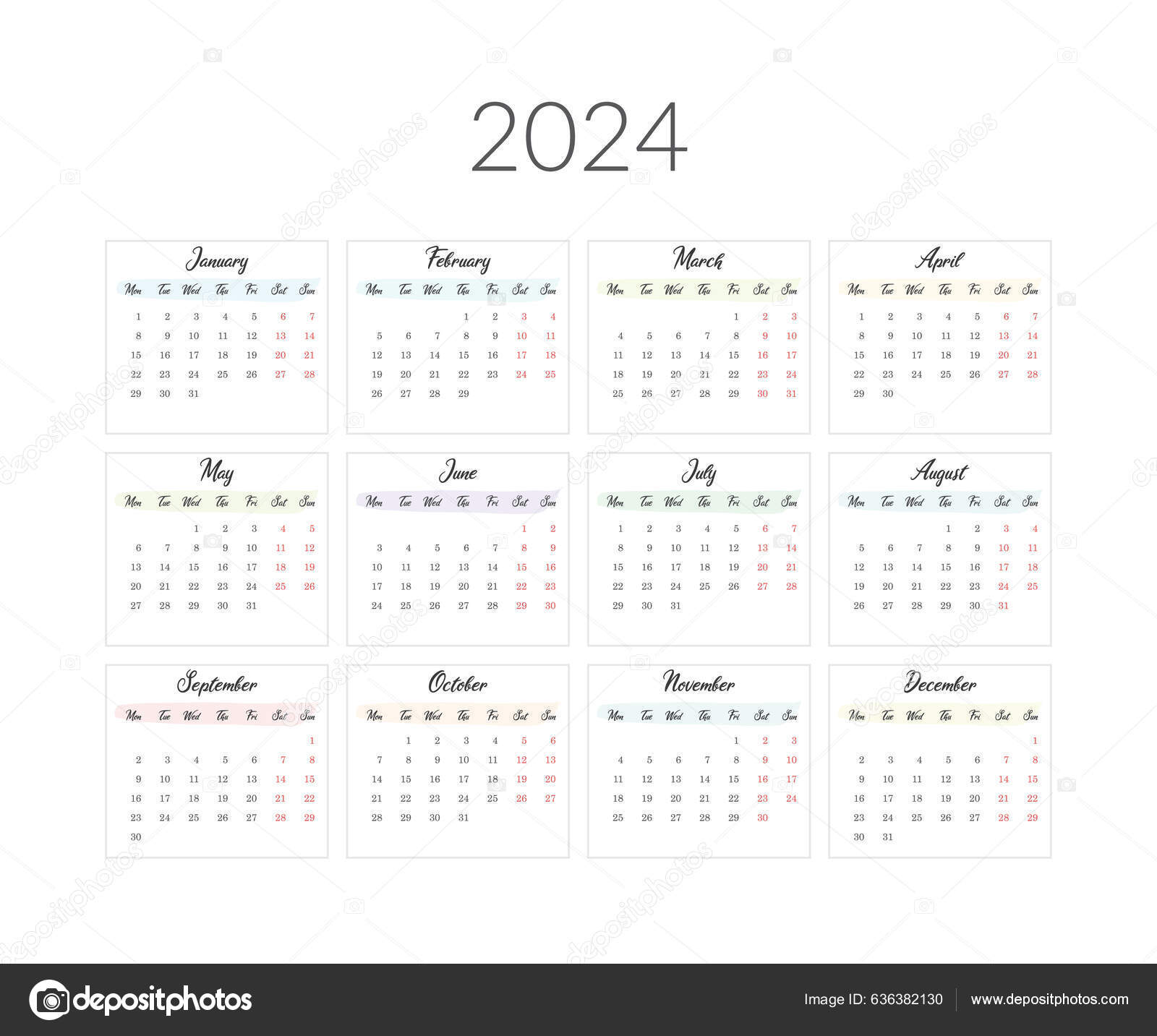 2024 Year Calendar Template Vector Illustration图库矢量图作者：© Saintantonio21 ...