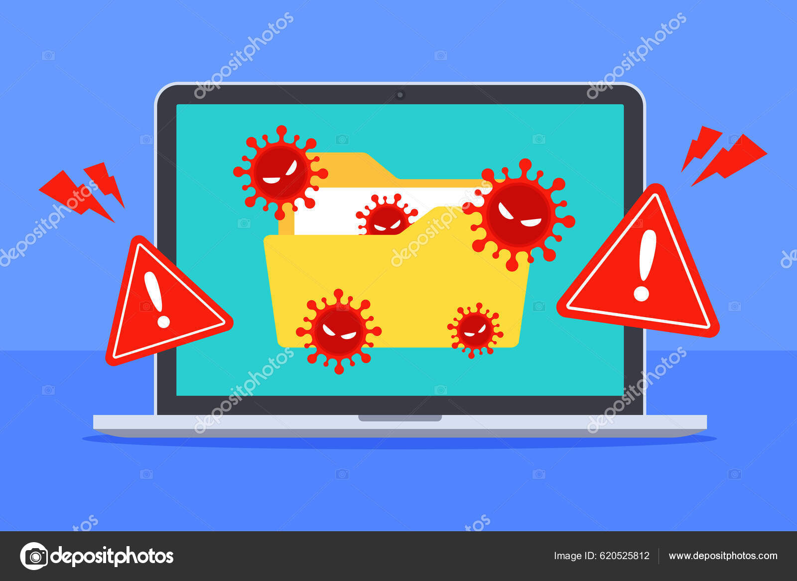 Icono Carpeta Documento Con Virus Informáticos Pantalla Del Ordenador ...