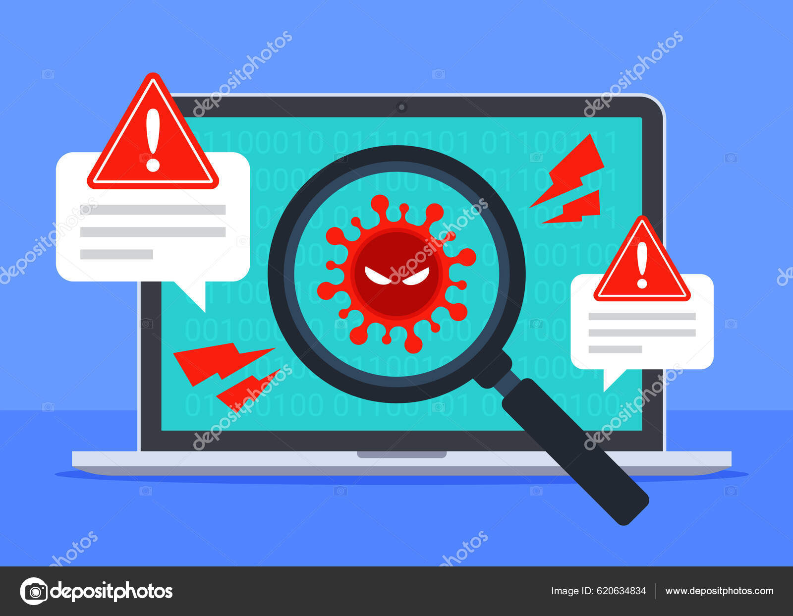 Computer Virus Detection System Error Warning Laptop Emergency Alert ...