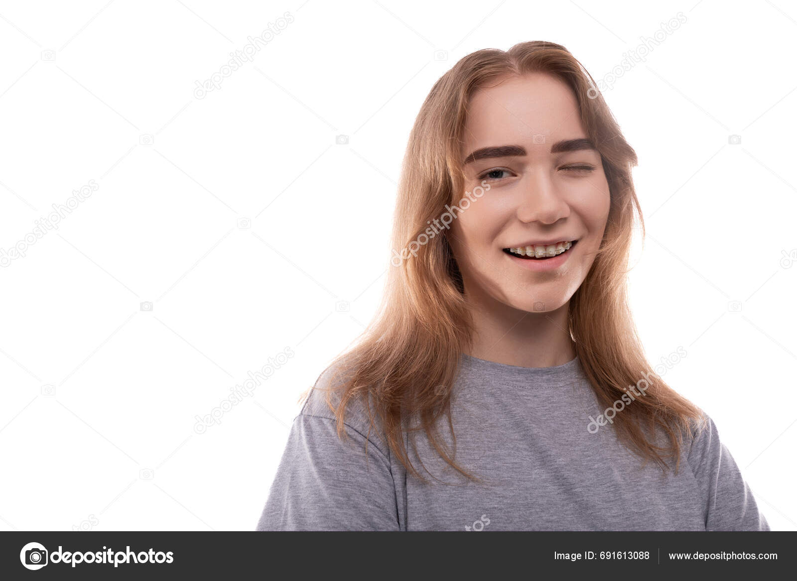 Headshot Portrait Laughing Teenage Girl Gray Shirt — Stock Photo ... Headshot Portrait Laughing Teenage Girl Gray Shirt — Stock Photo ...