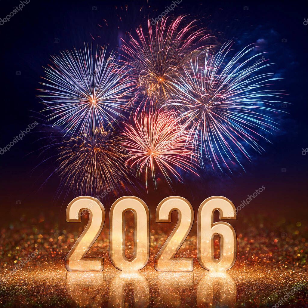 2026. Fuegos artificiales. Feliz Año Nuevo 2026. Fuegos artificiales ...