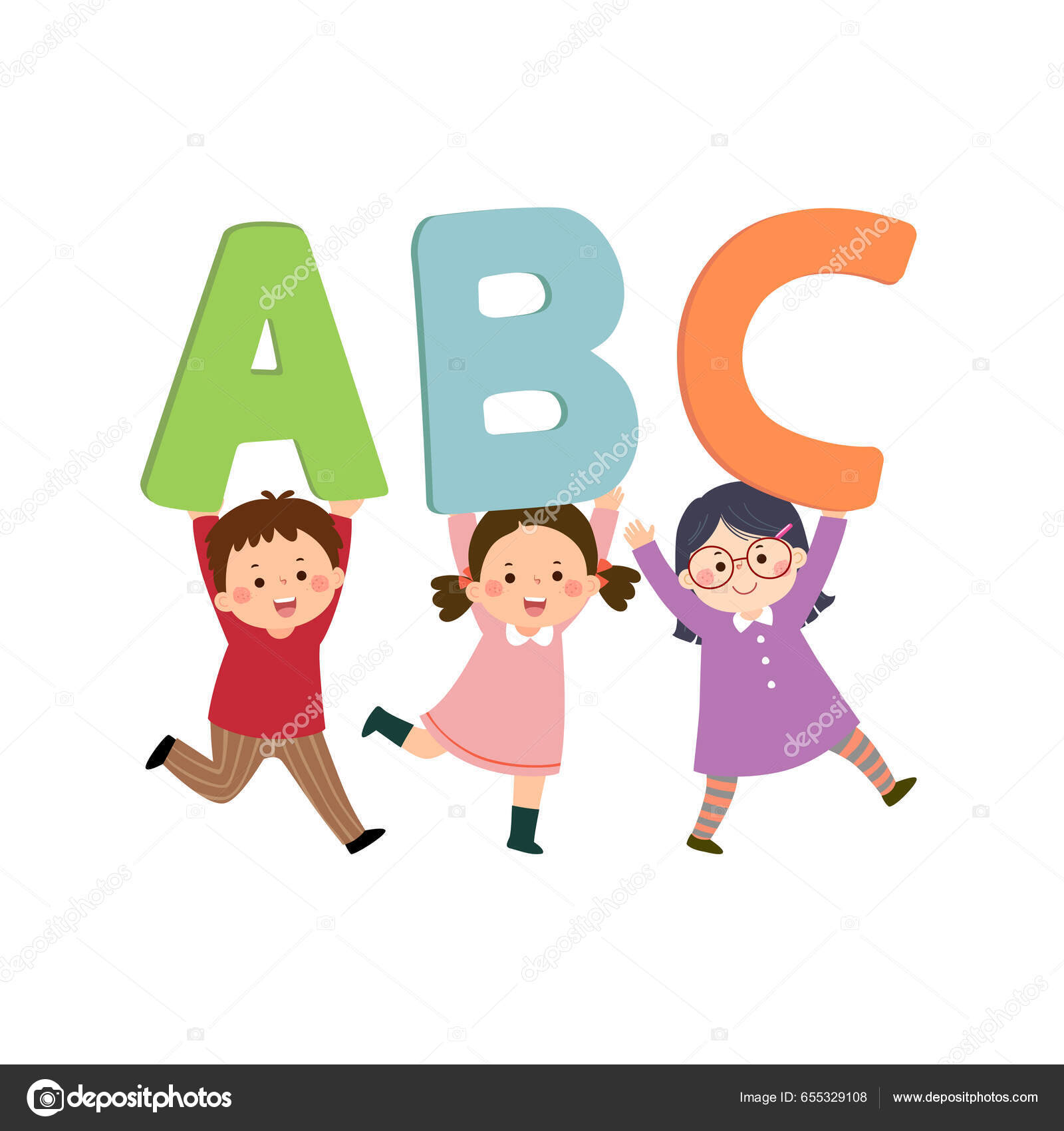 Crianças Desenho Animado Vetorial Carregando Letras Alfabeto Abc Voltar ...