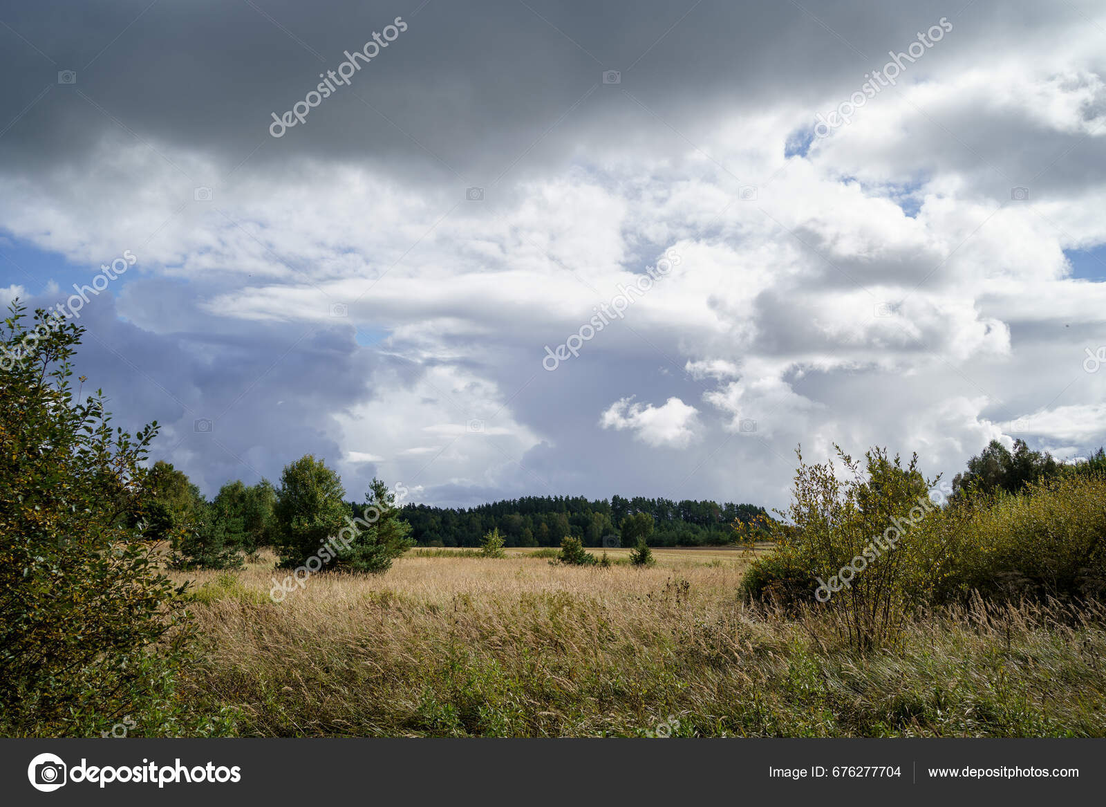White Rain Clouds Countryside Summer Blue Sky High Contrast — Stock ...