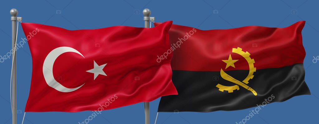 Turquía vs Angola banderas bandera y el cielo en el fondo 2023