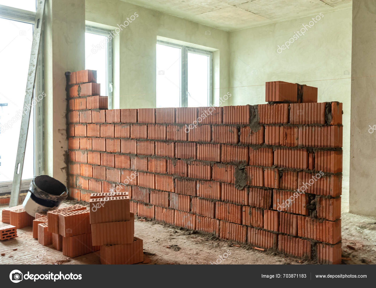 Masonry Room Walls Made Red Brick Multi Apartment House — Stock Photo ...