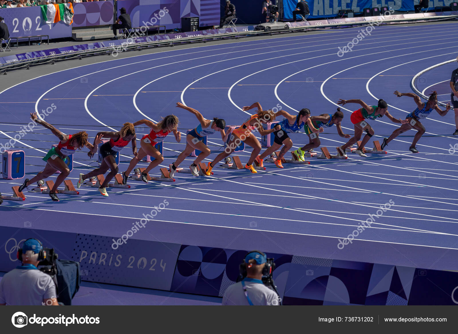 フランス 2024 オリンピックパリ2024 オリンピック陸上競技大会初日におけるスタジアムにおける女子100Mの資格の表示 — ストック編集用写真©frlegros#736731202