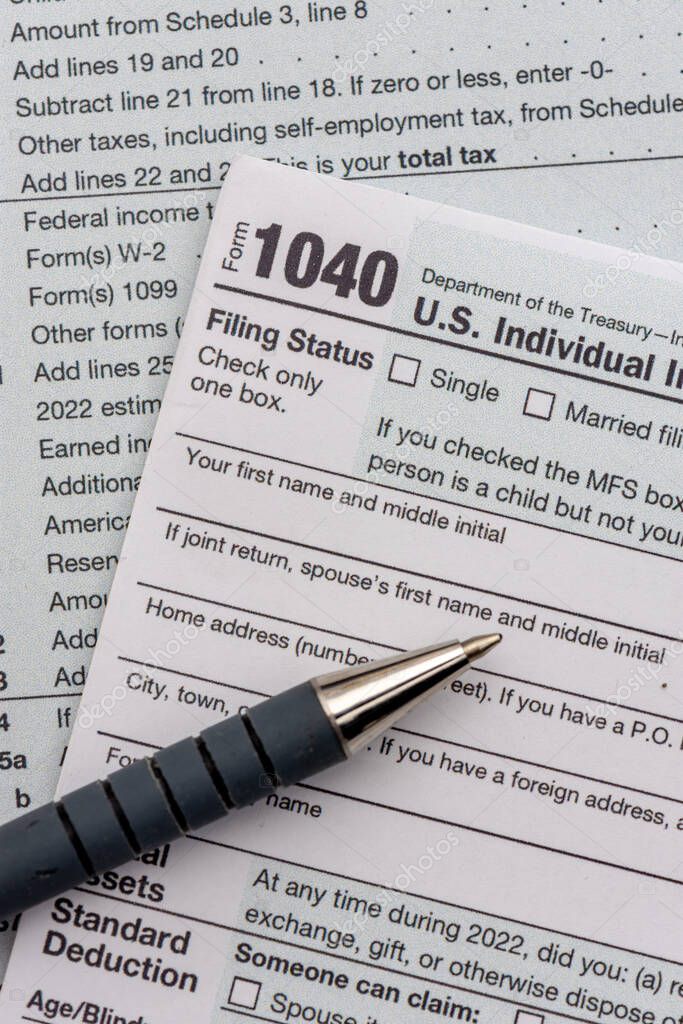 US individual Income tax return document. People have to complete the ...