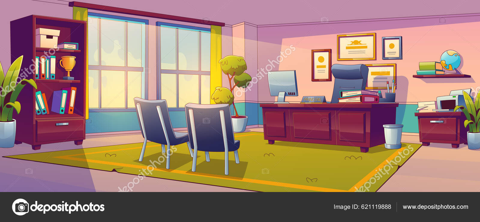 School Principal Office Interior Design Contemporary Vector ...