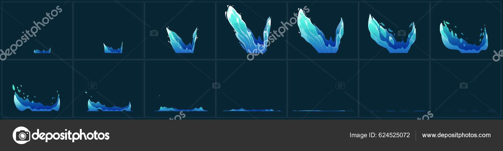 Hoja Sprite Animación Vfx Salpicadura Agua Etapas Agua Líquida ...
