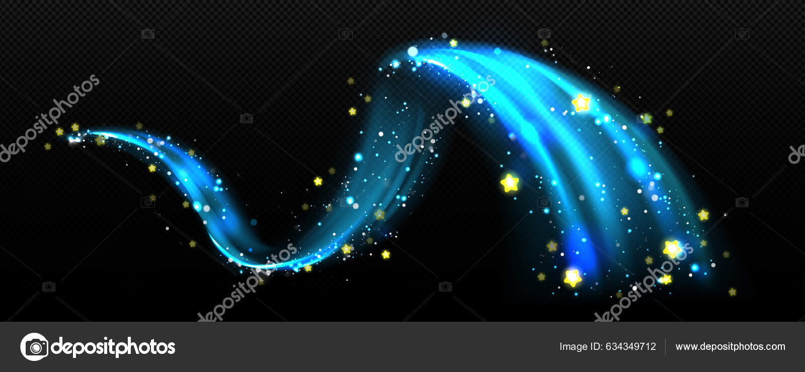 Magic Light Effect Blue Air Wave Wind Flow Golden Stars Stock Vector by ...