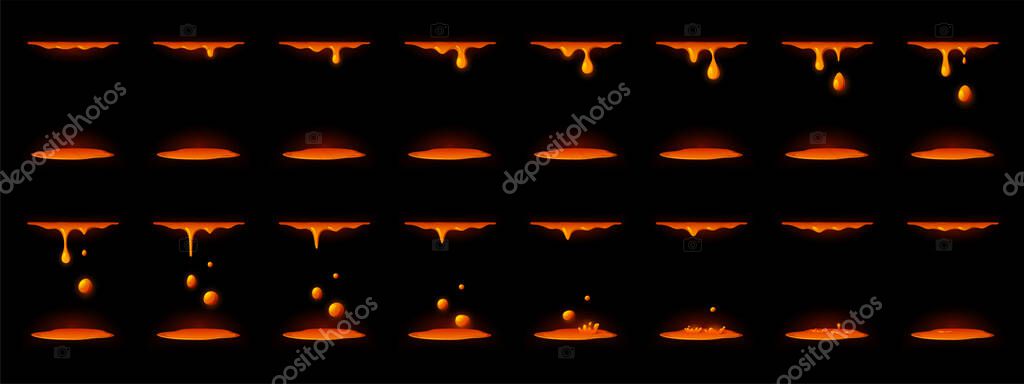 Falling Liquid Lava Drops Animation Sprite Sheet Game Hot Molten Vector ...