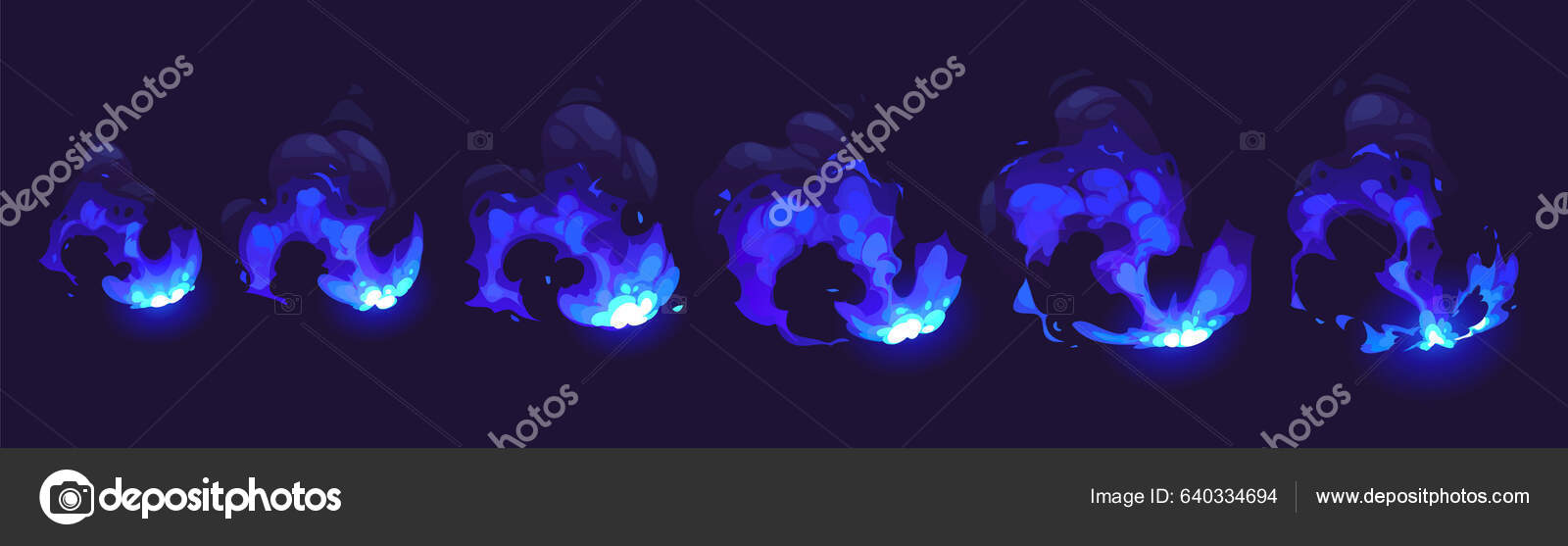 Explosion Fire Animation Set Black Background Vector Cartoon ...