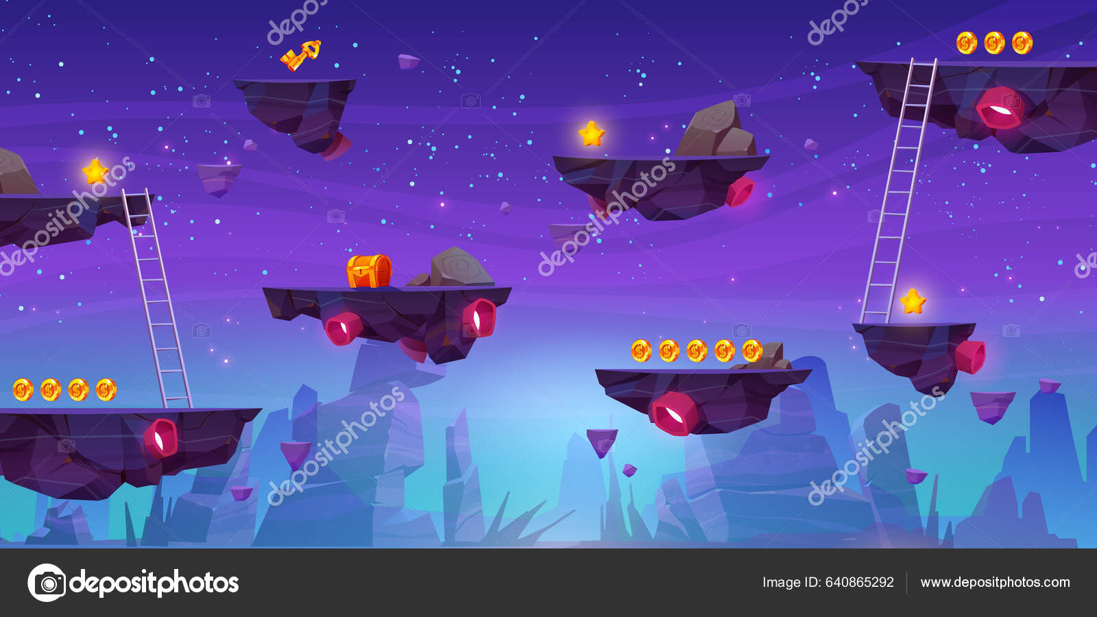 Vector Game Space Background Landscape Cartoon Planet Galaxy Arcade ...