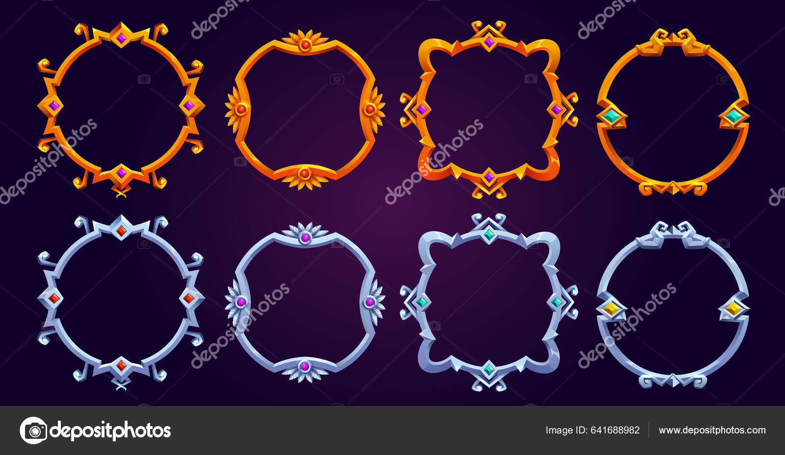 Set Fantasy Game Frames Isolated Background Vector Cartoon Illustration ...