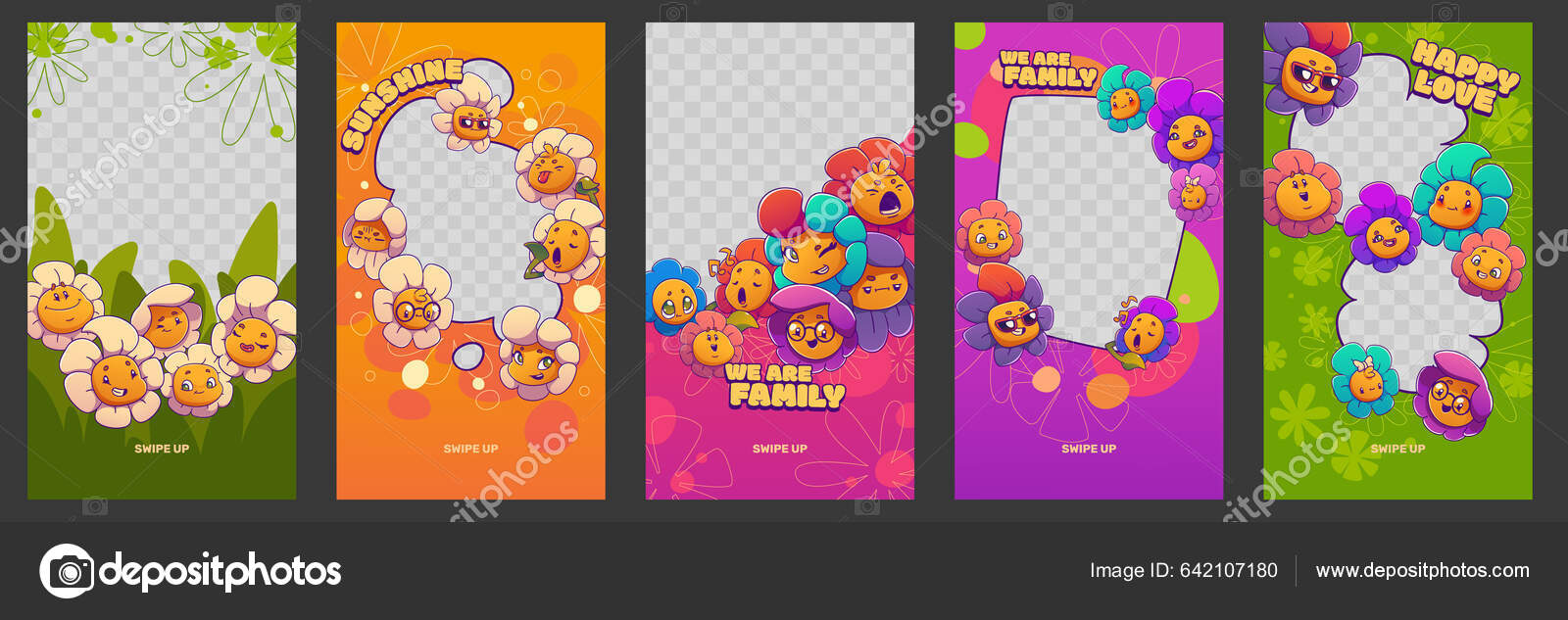 Groovy Social Media Frame Cartoon Vector Set Png Retro Story vektor av ...