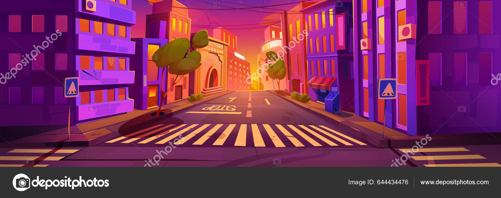 Pagi Matahari Terbit Kota Modern Pusat Kota Ilustrasi Kartun Vektor ...