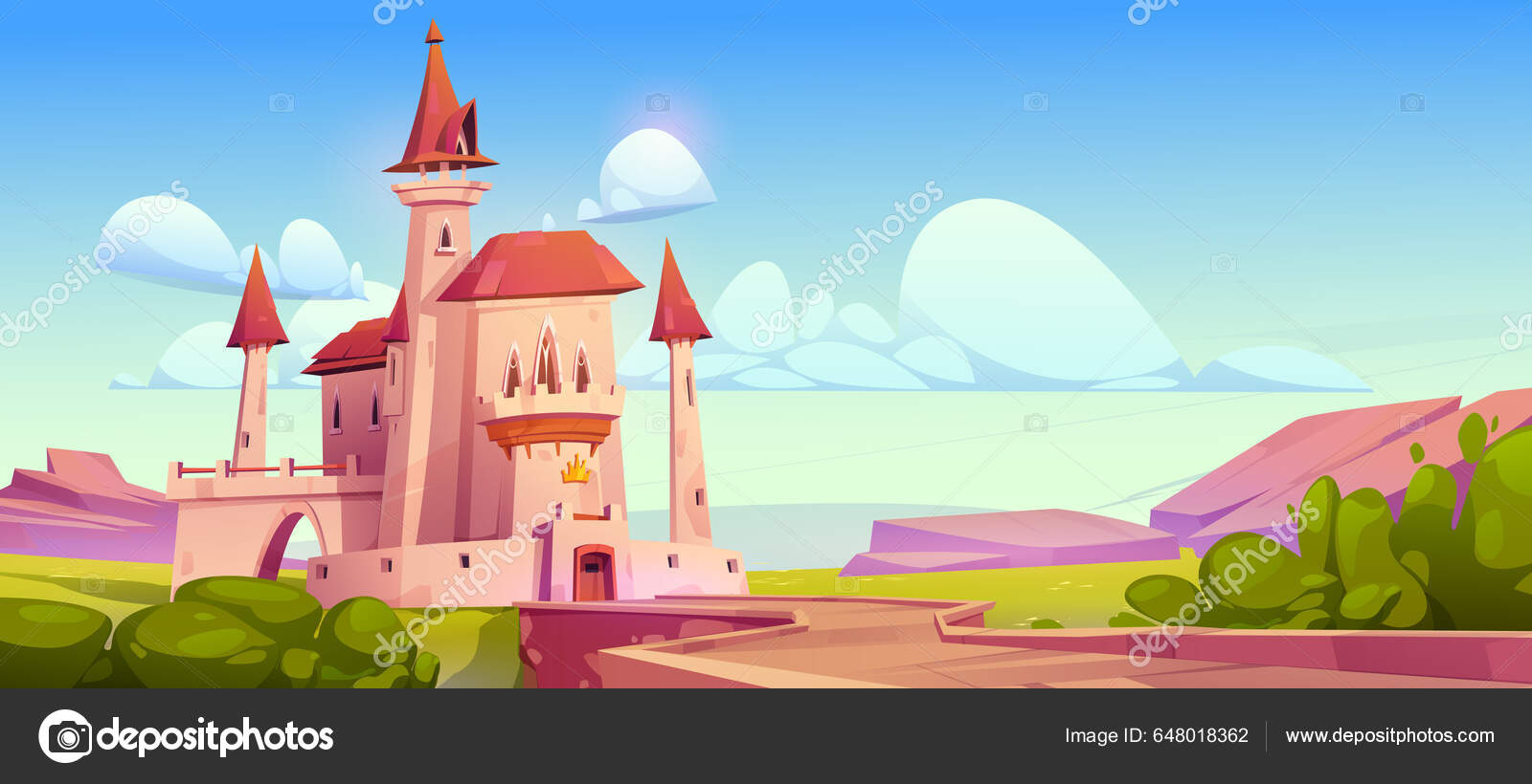 Castillo Medieval Con Puente Ilustración Vectorial Dibujos Animados Del ...