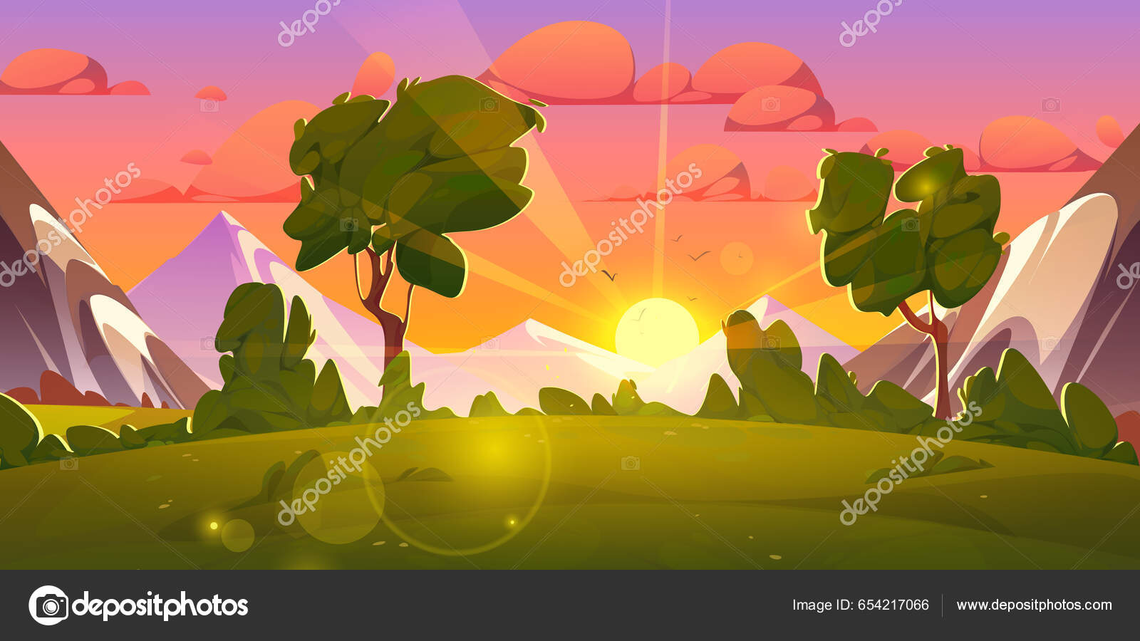 Paisaje De Dibujos Animados Con Cielo