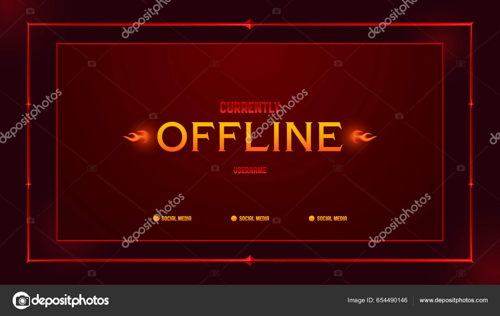 Offline Stream Banner Design Dark Red Background Yellow Text Fire Stock ...