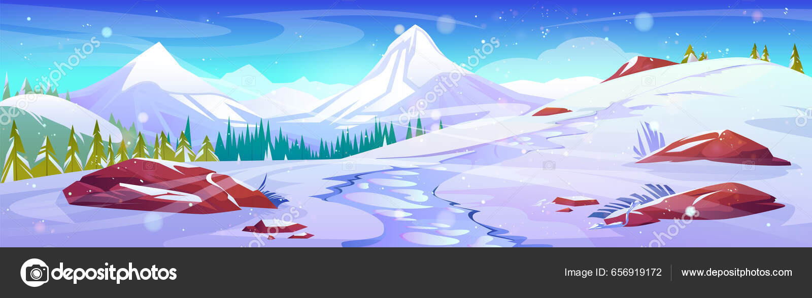 Winter Snow Mountain Landscape Cartoon Vector Background Journey ...