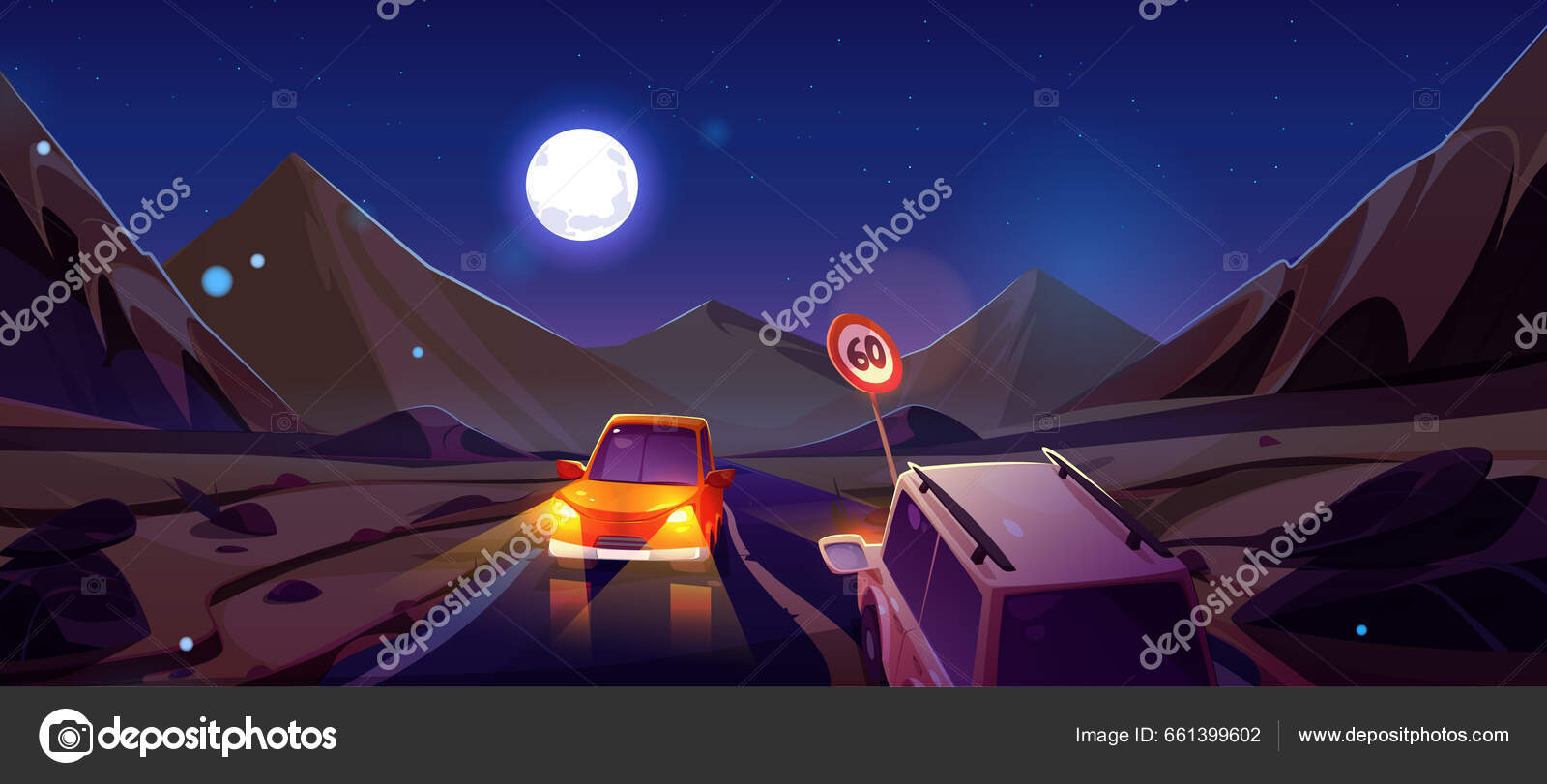 Cartoon Car Driving On Road