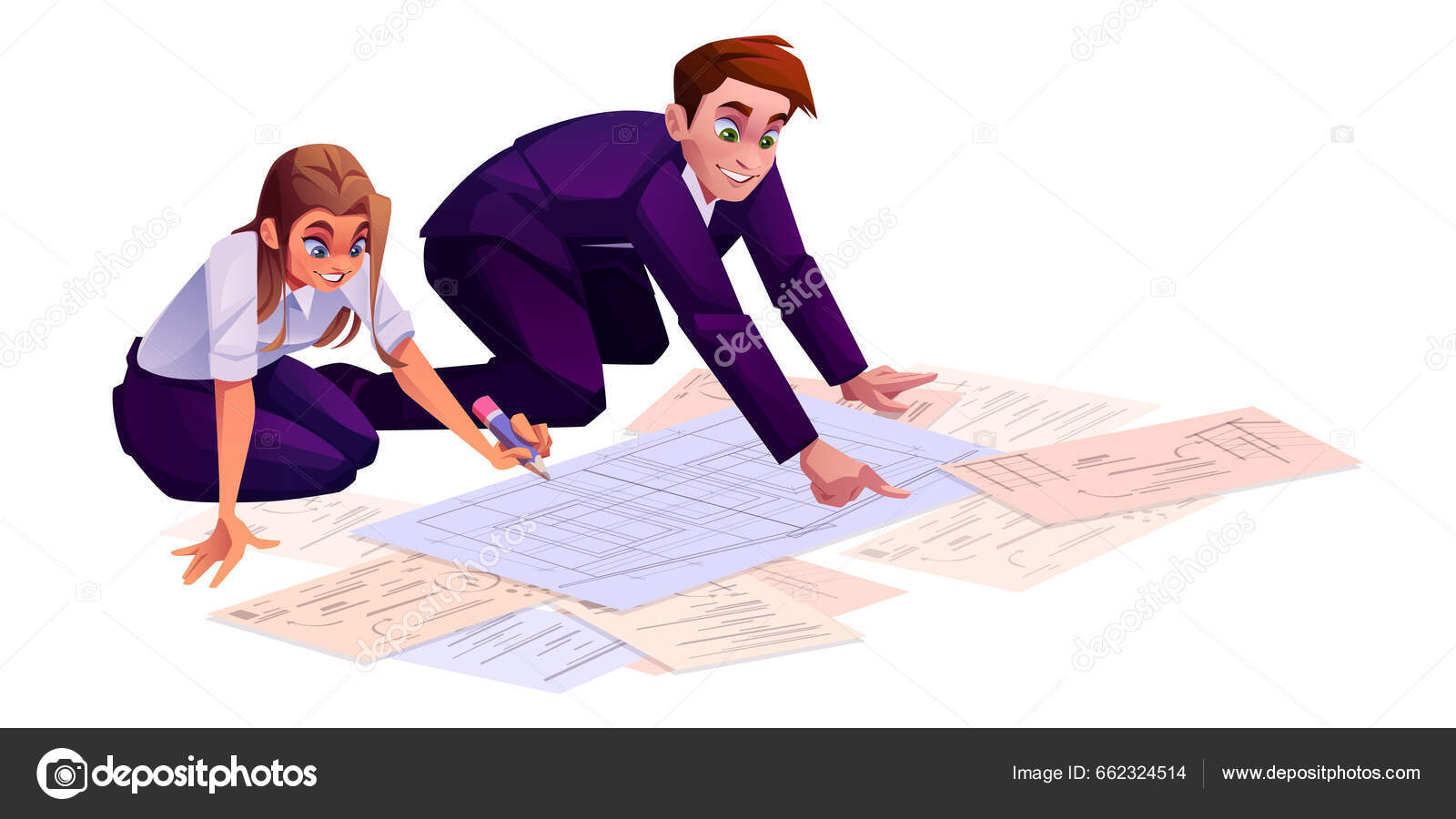 Woman Architecture Man Client Project Plan Isolated Illustration People ...