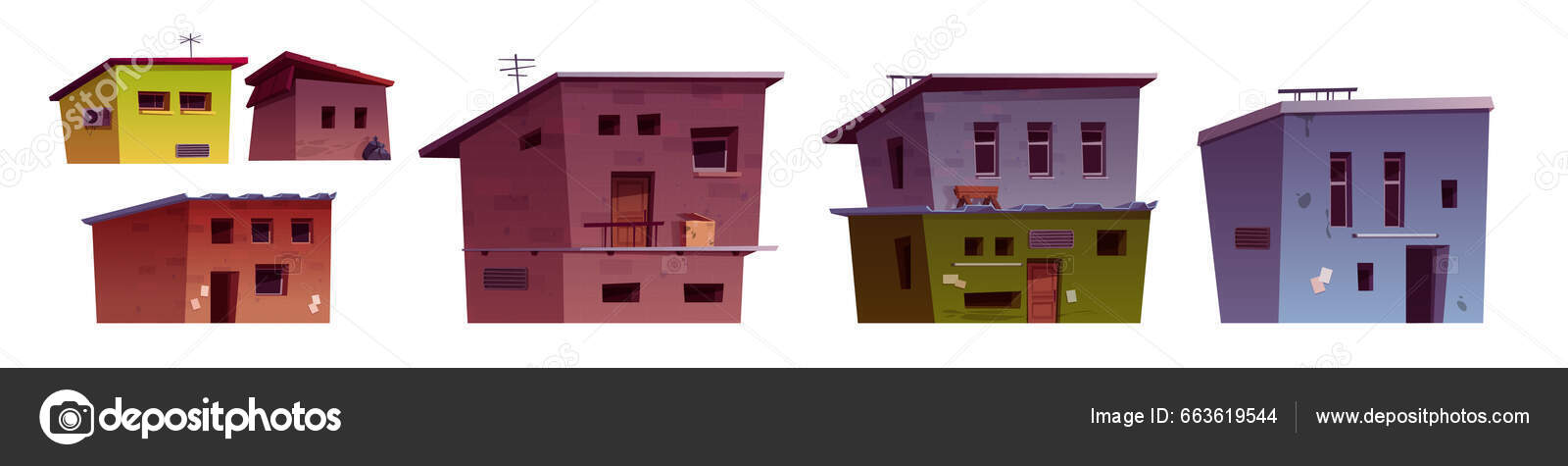 Poor Ghetto City Street House Vector Building Set Cartoon India Stock ...