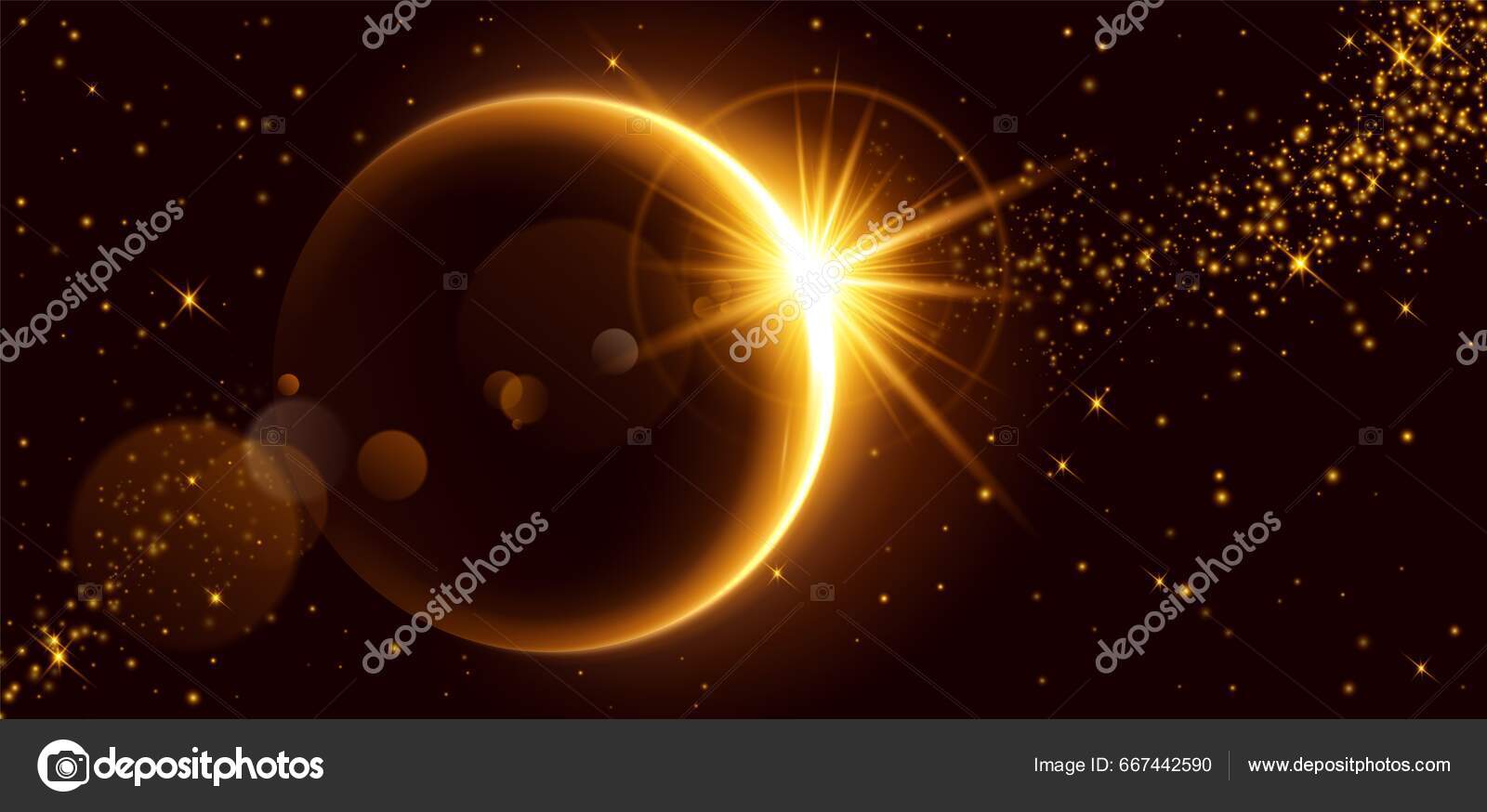 Golden Light Flare Effect Black Background Vector Realistic ...